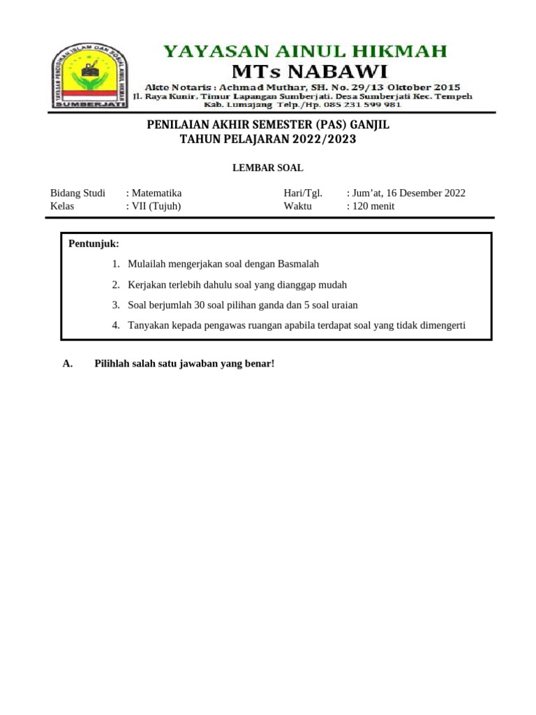 KOP PAS Ganjil 2022 | PDF