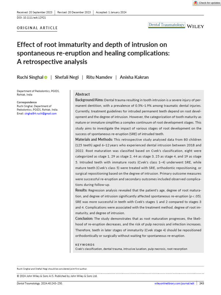 Root Maturity's Impact on Tooth Re-eruption | PDF | Human Tooth | Mouth