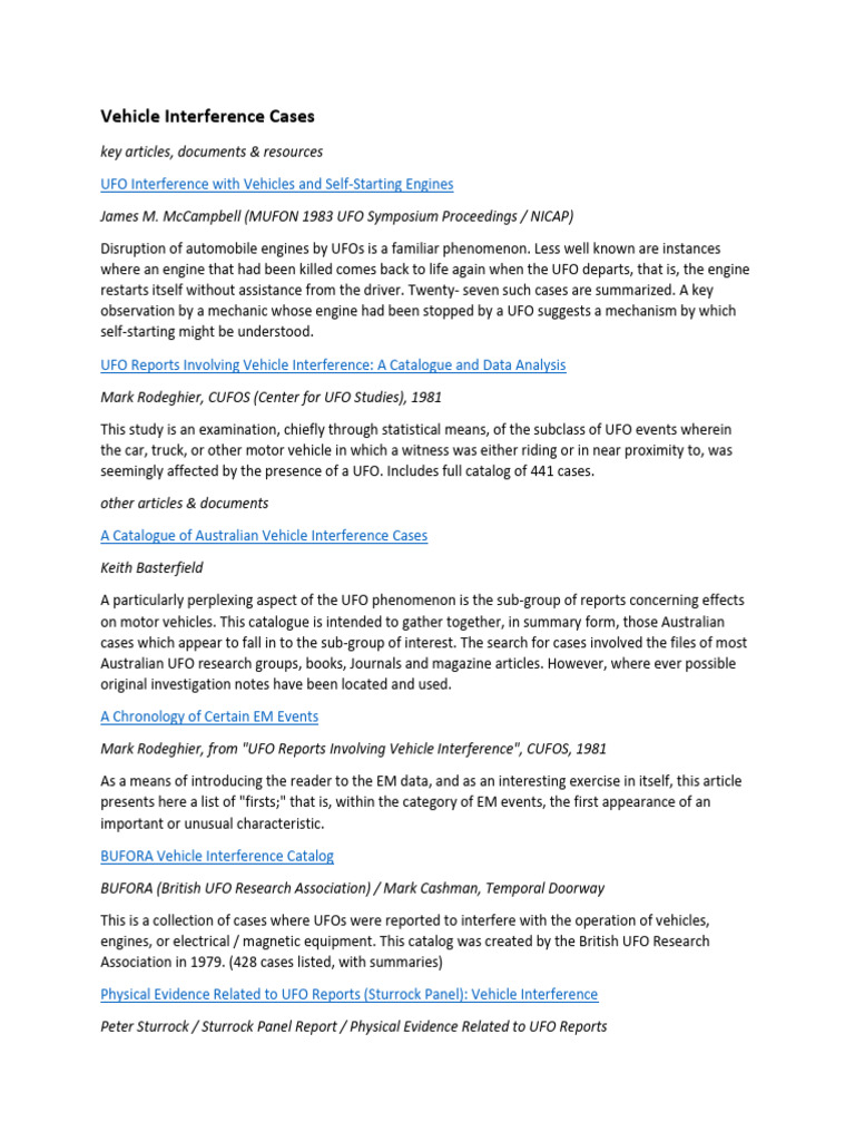 A Vehicle Interference Cases | PDF | Unidentified Flying Object | Ufology