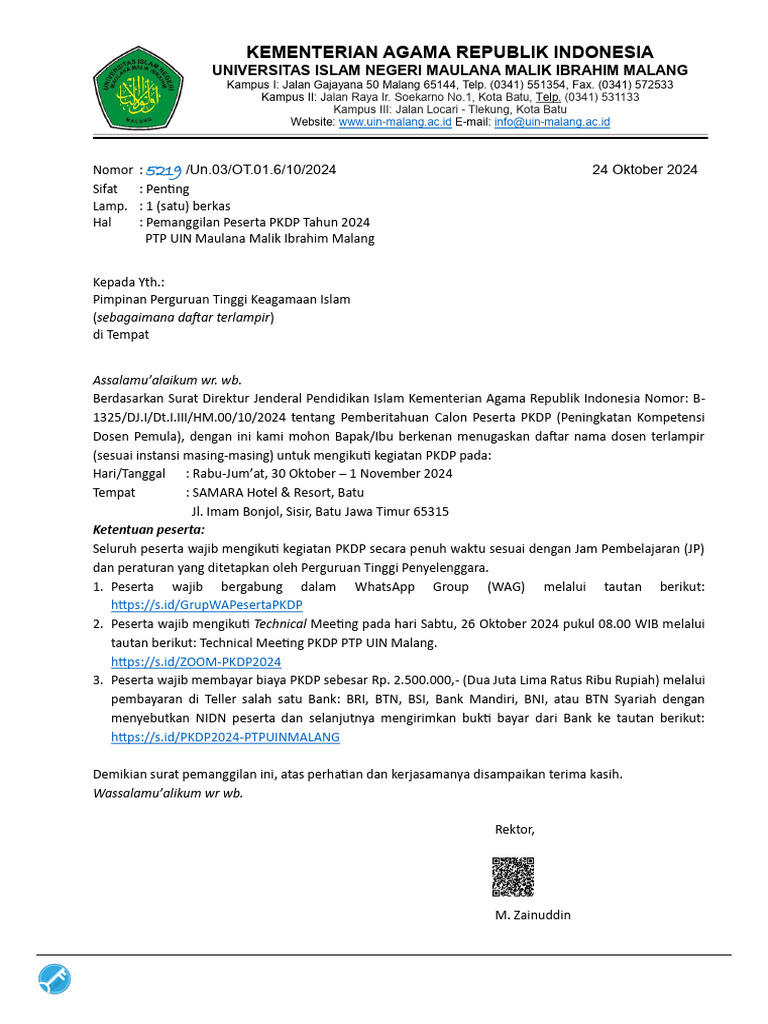 5219 - Pemanggilan Peserta PKDP Tahun 2024 | PDF