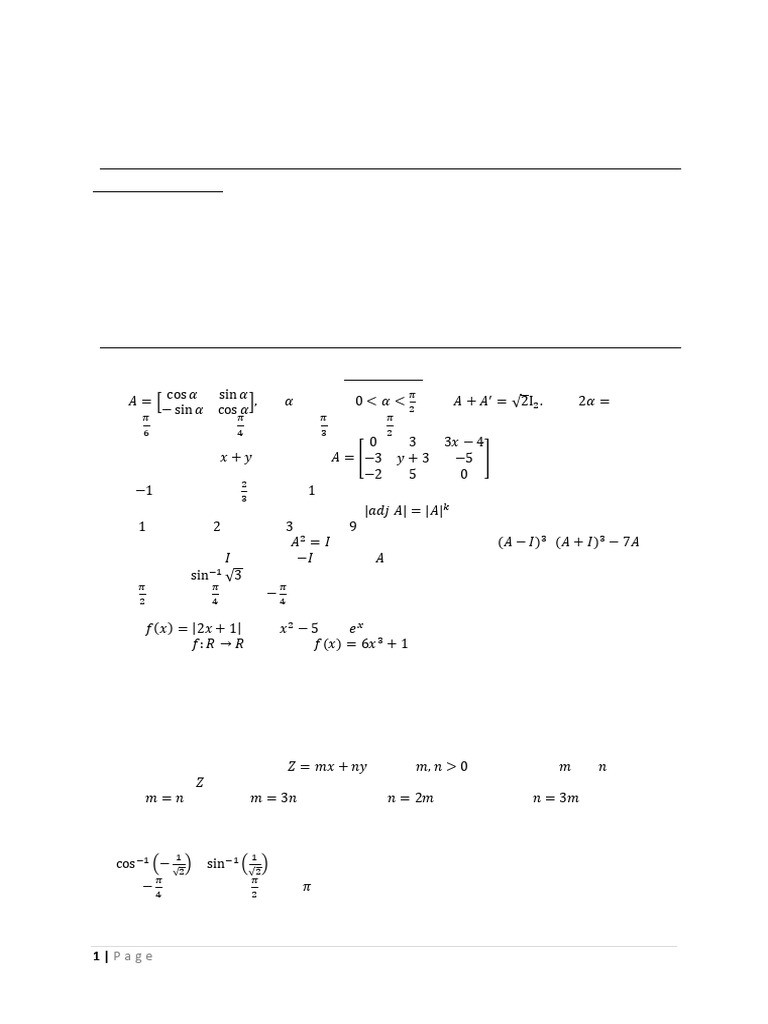 Xii A, B Maths QSN PPR Term 1 2024 | PDF | Matrix (Mathematics) | Equations