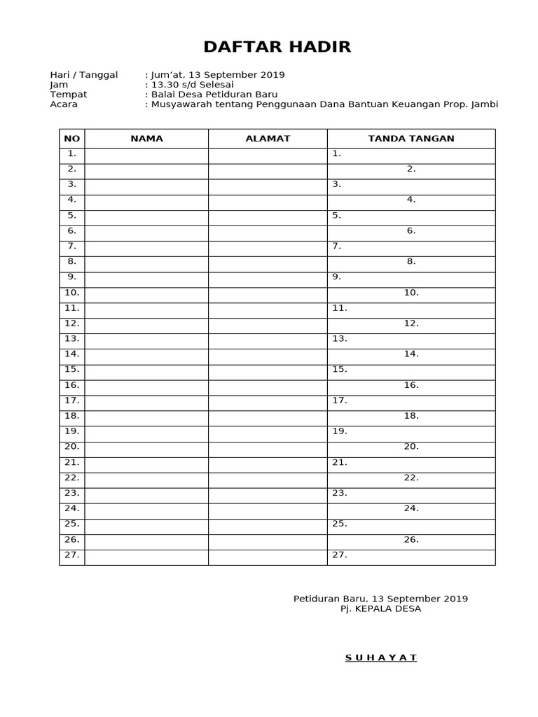 Daftar Hadir Rapat | PDF