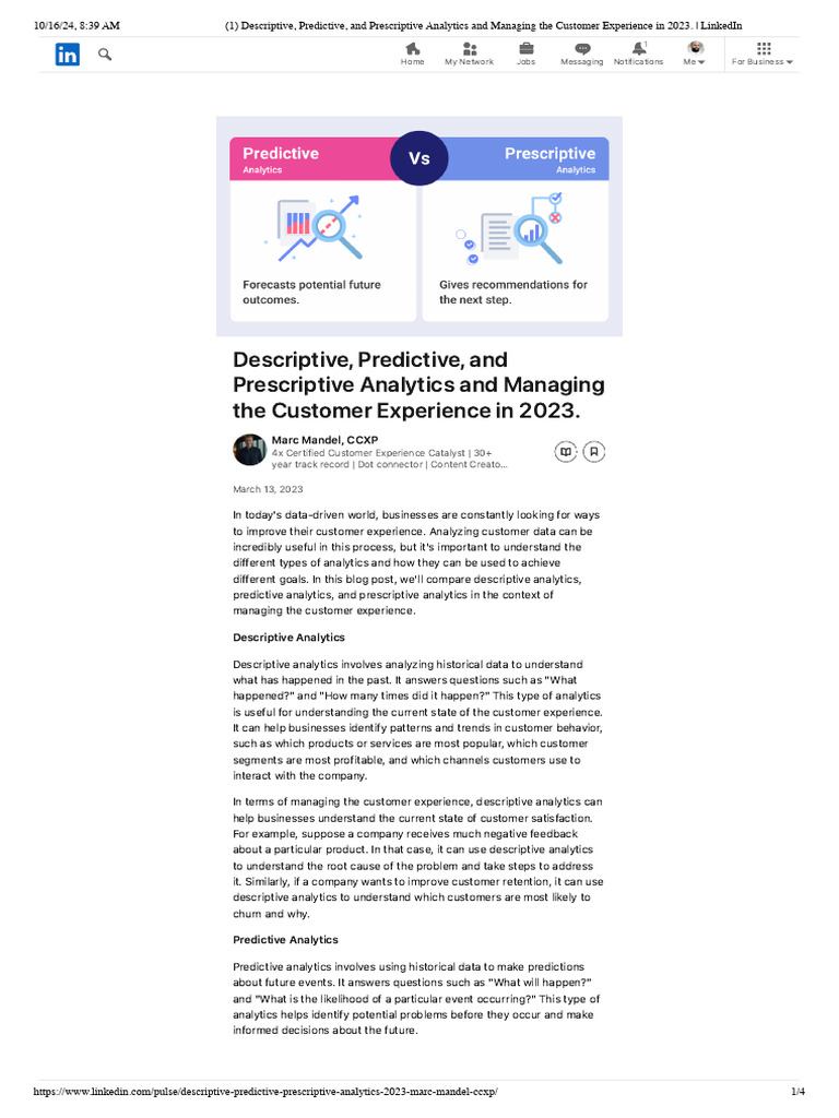 Descriptive Predictive And Prescriptive Analytics And Managing The Customer Experience In 2023