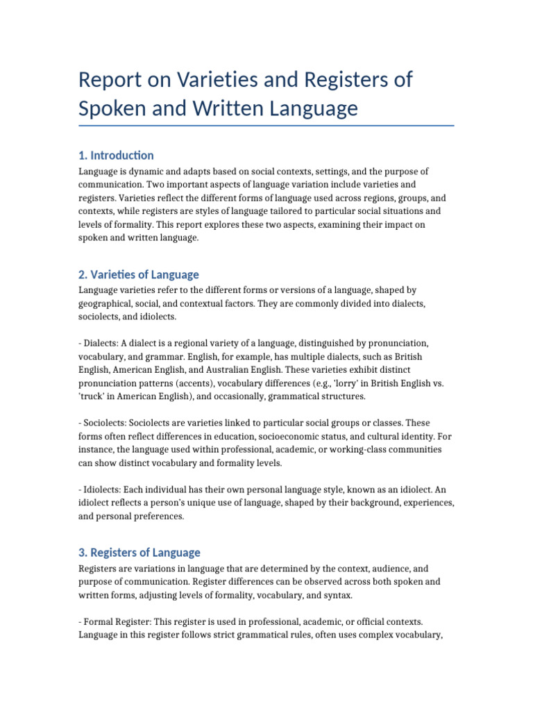Varieties and Registers of Language Report | PDF | Dialect | English ...
