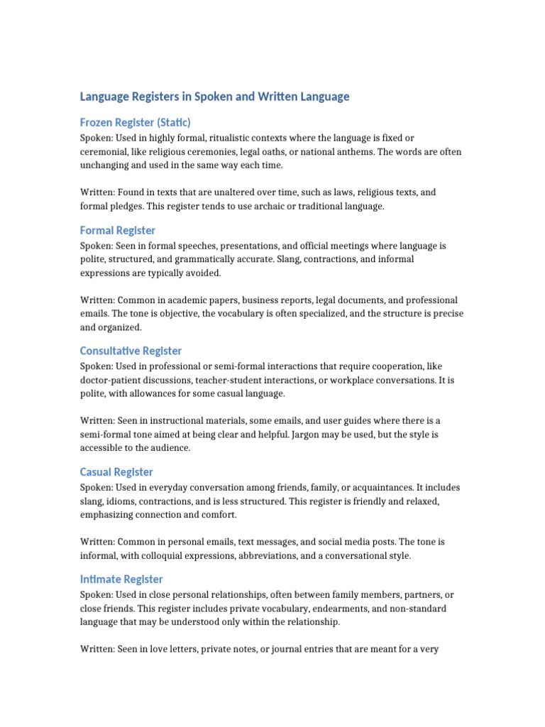 Language Registers Explained | PDF