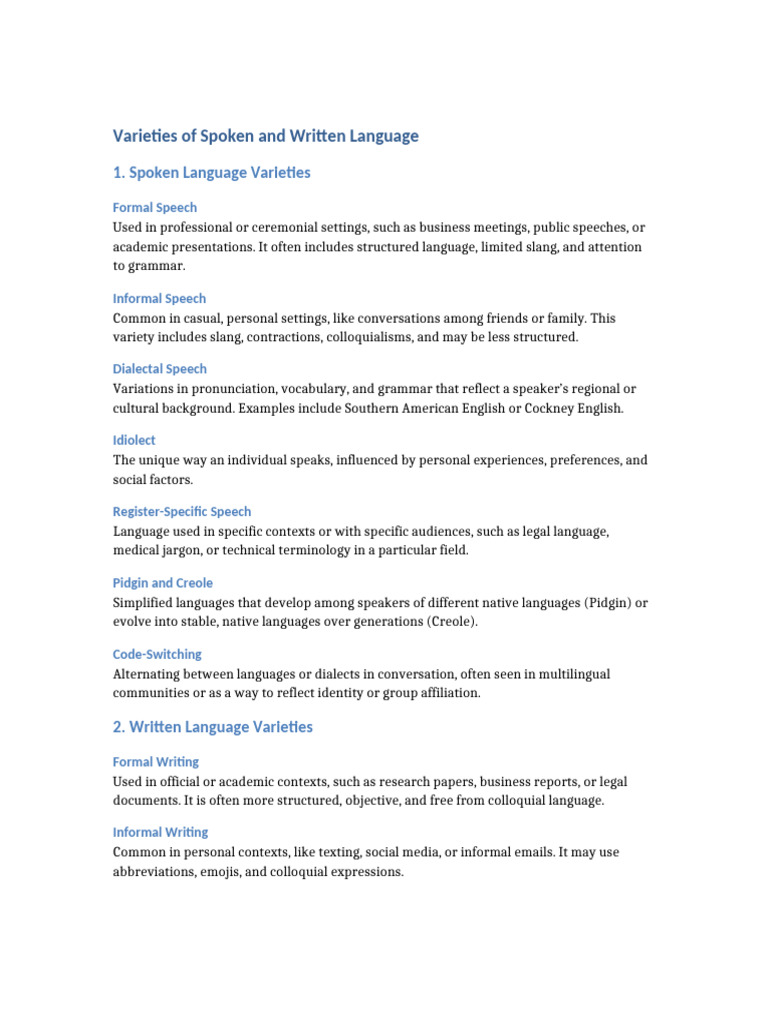 Varieties of Spoken and Written Language | PDF | Jargon | English Language