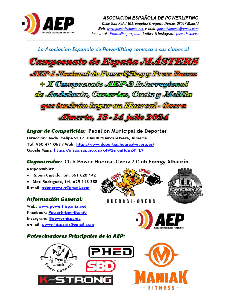 Invitacion AEP-1 Masters AEP-2 Andalucia-Canarias Huercal-Overa 2024-2 | PDF