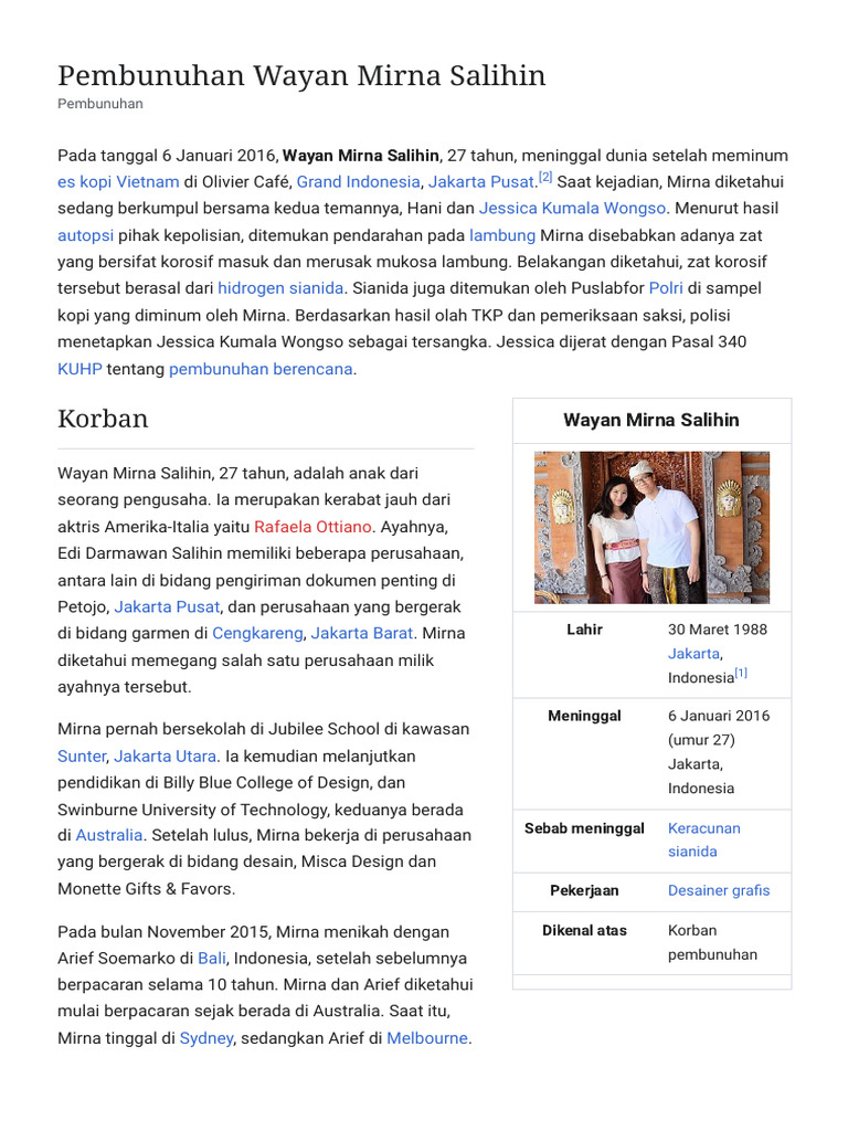 Pembunuhan Wayan Mirna Salihin | PDF