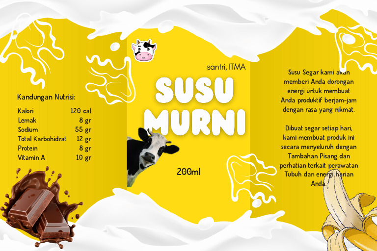 Kuning Putih Ilustratsi Susu Pisang Label Produk | PDF
