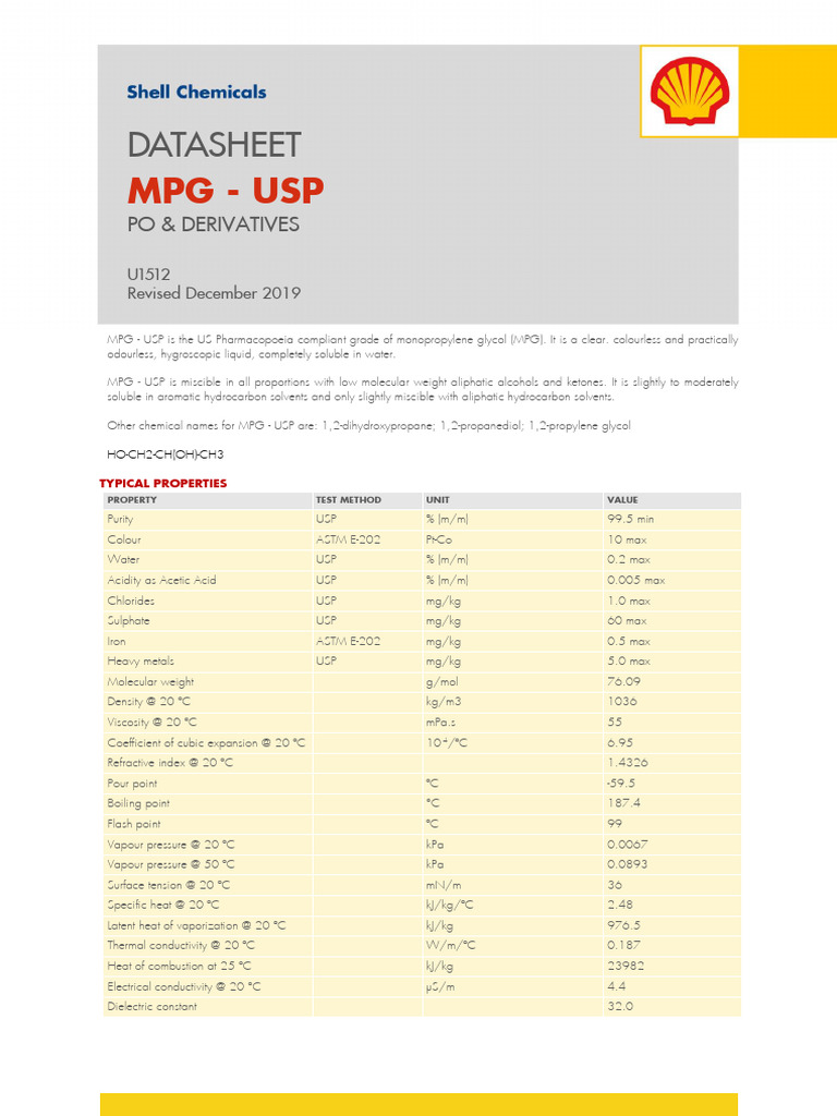 Tds MPG Usp Updated December 2019 | PDF | Solubility | Water