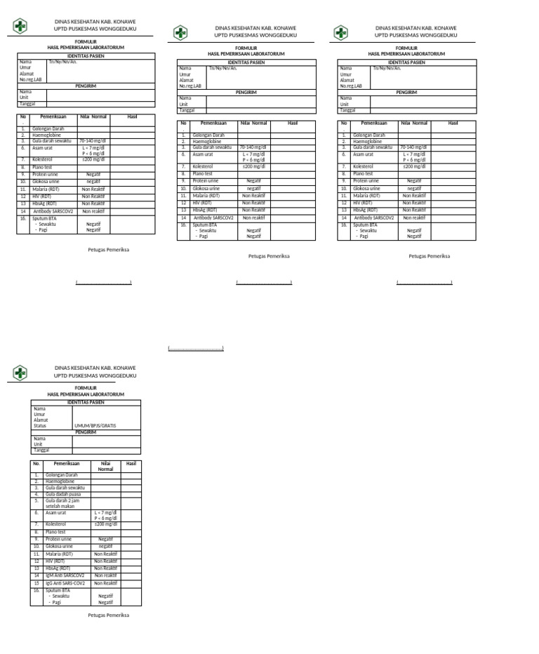 Blanko Hasil Lab | PDF