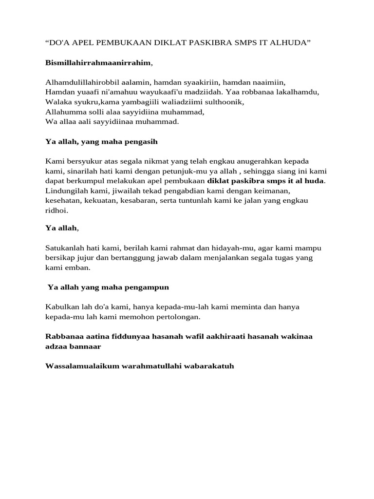 Doa Apel Pembukaan Diklat Paskibra | PDF