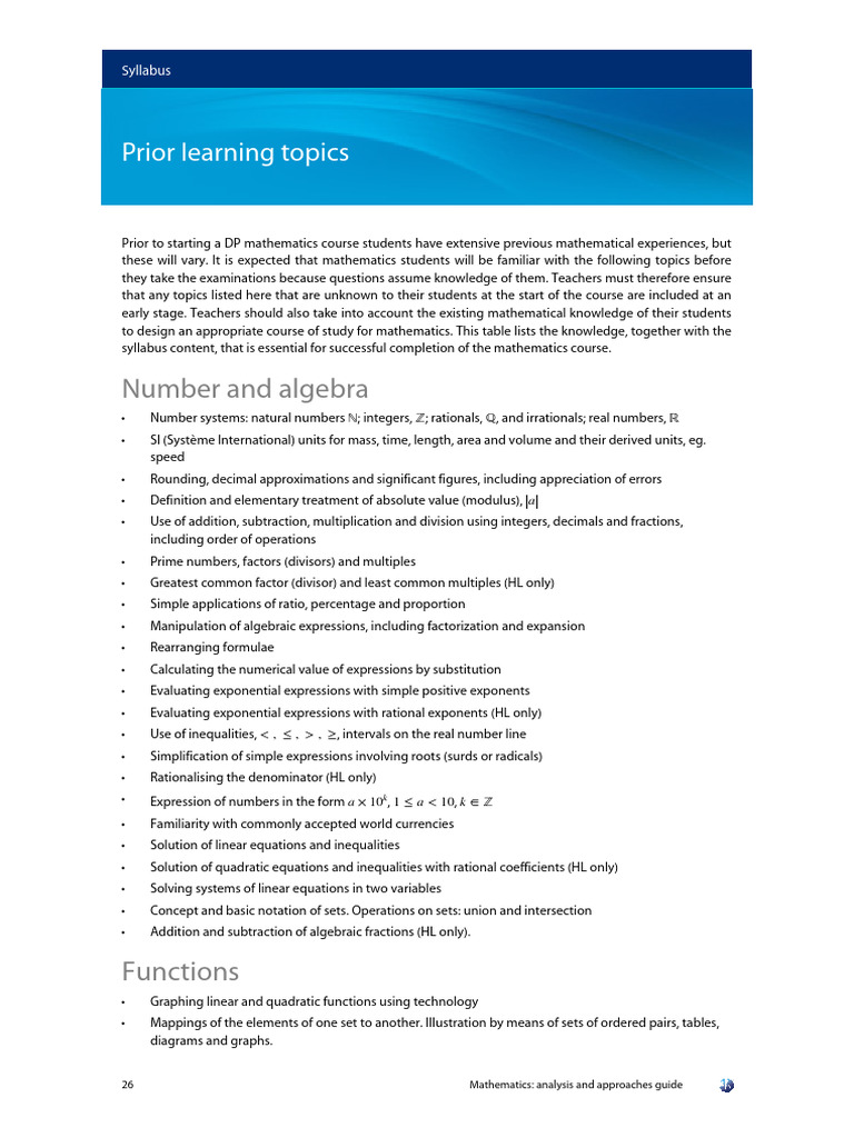 Mathematics Analysis and Approaches HL SL Syllabus V1 | PDF | Numbers ...