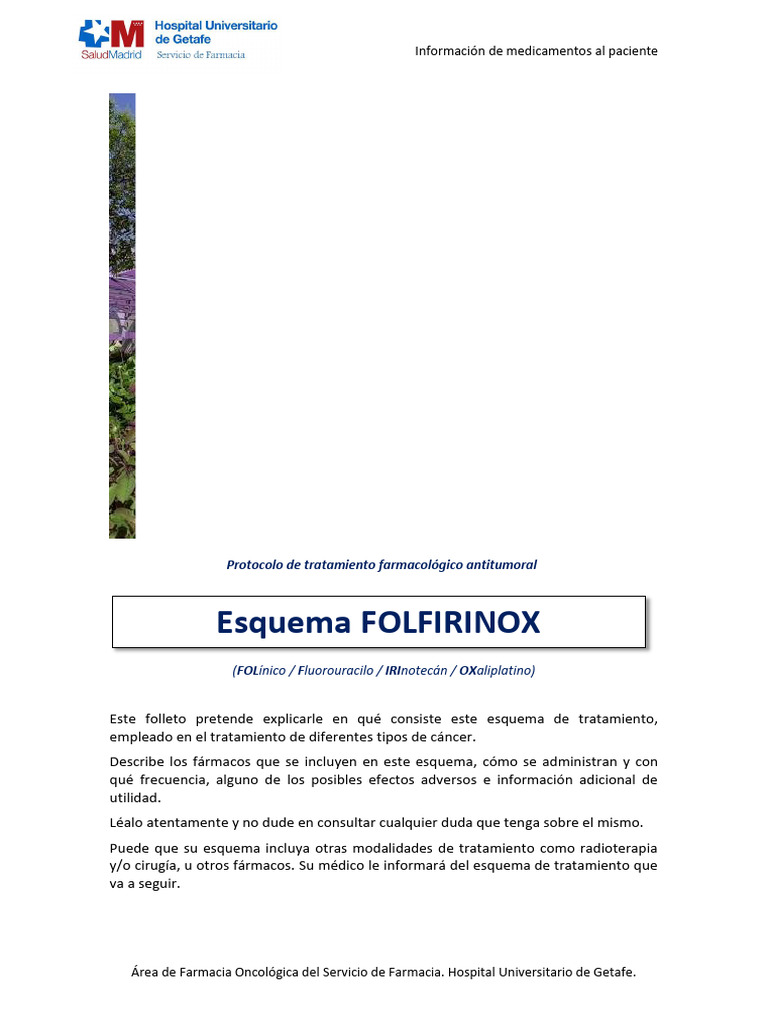 Información sobre el tratamiento FOLFIRINOX | PDF | Quimioterapia | Diarrea