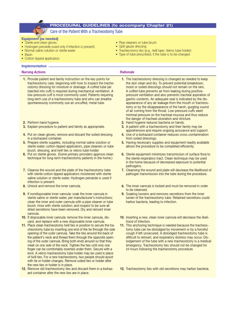 Tracheostomy Care Procedures Guide | PDF | Medical Specialties ...