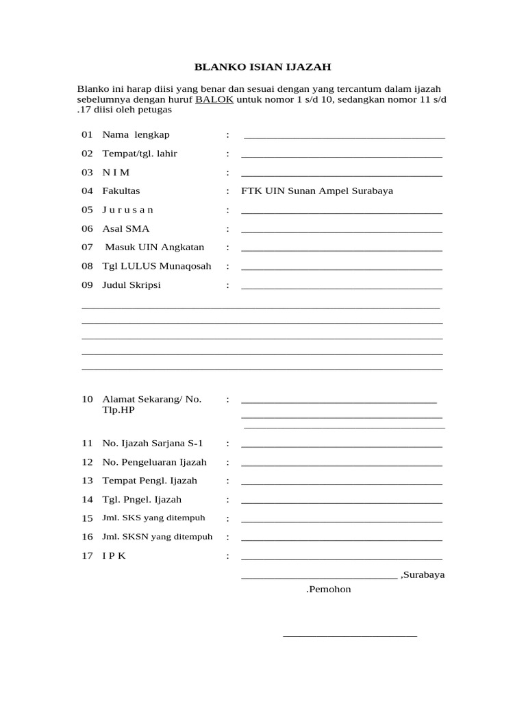 Blanko Isian Ijazah Terbaru | PDF