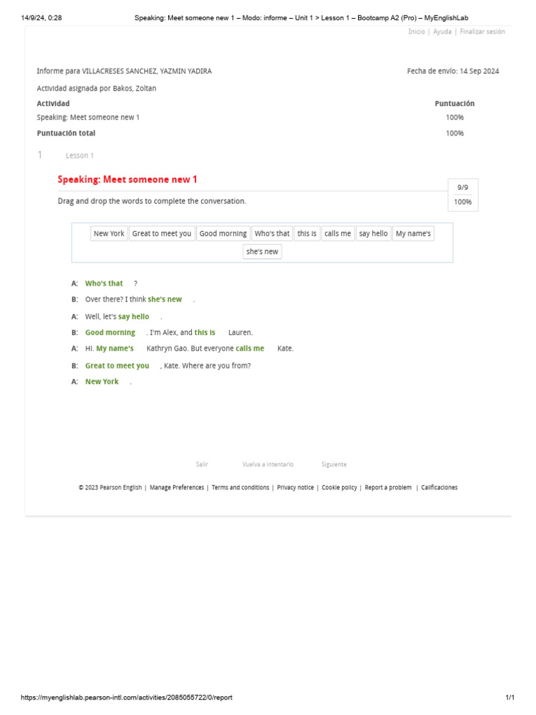 1 U1 Speaking - Meet Someone New 1 - Modo - Informe - Unit 1 - Lesson 1 - Bootcamp A2 (Pro ...