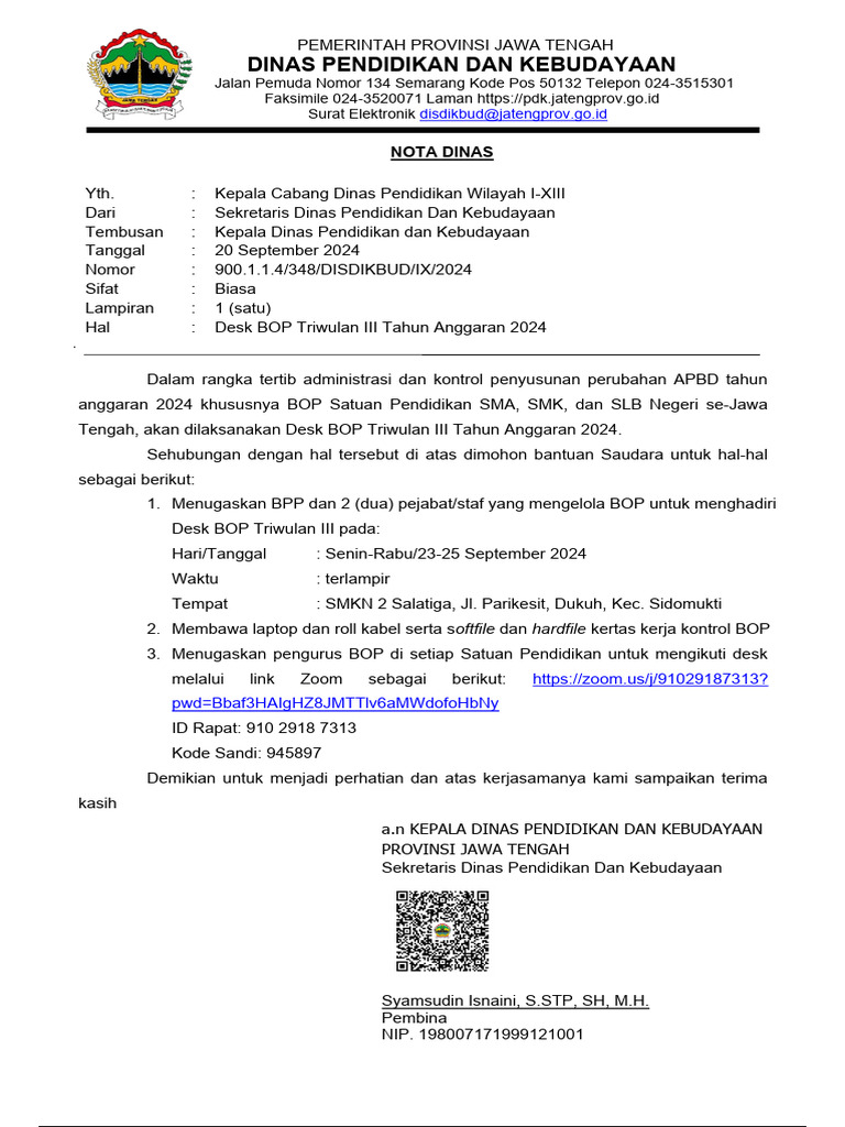 Desk BOP Triwulan III Jateng 2024 | PDF