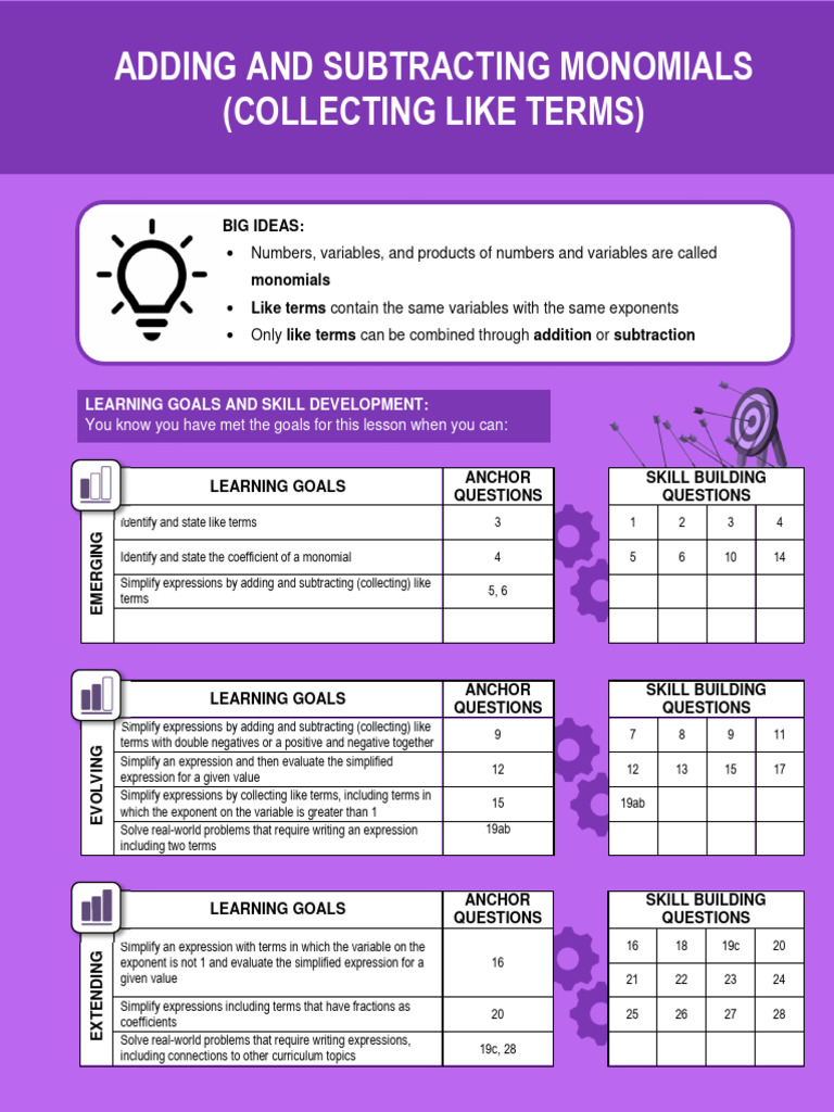 Adding and Subtracting Monomials Guide | PDF | Area | Mathematics