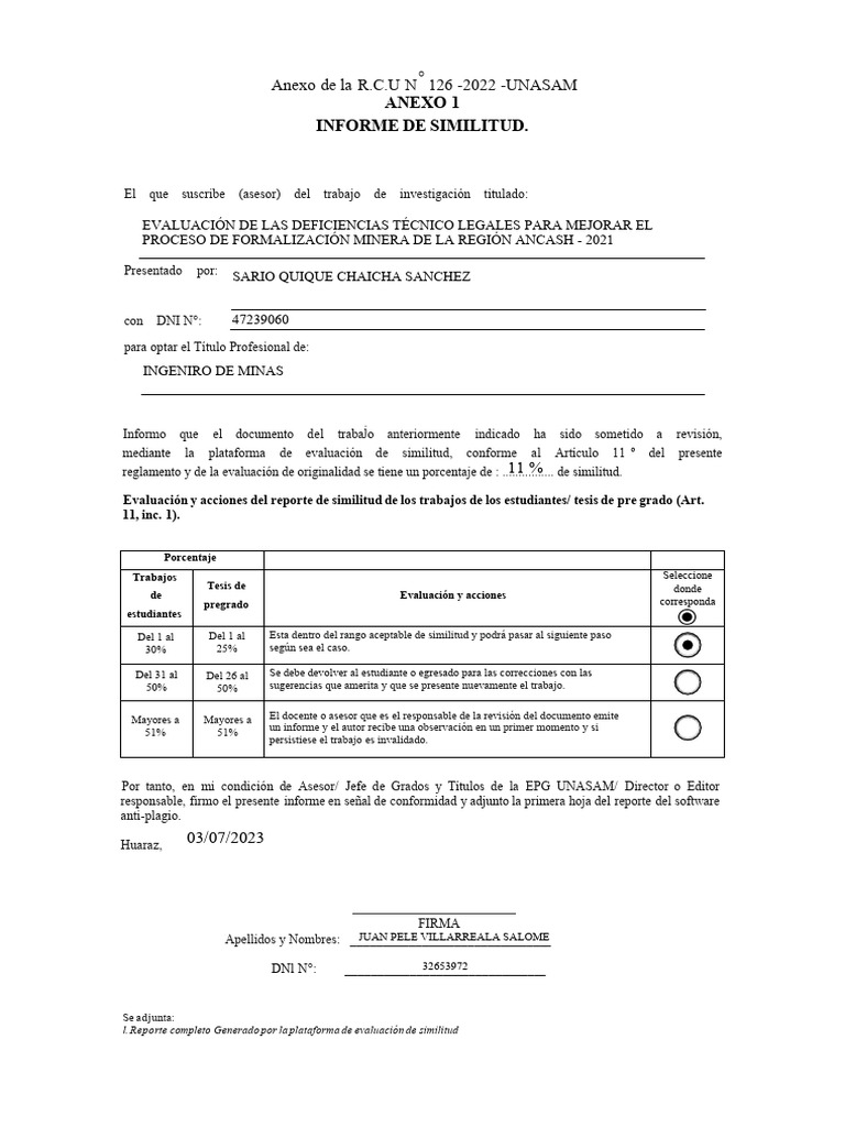 Informe de Similitud de Tesis UNASAM | PDF | Crecimiento personal y ...