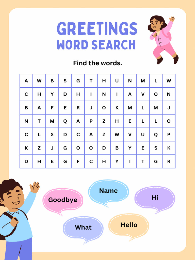 Colourful Pastel Greetings Word Search Worksheet | PDF