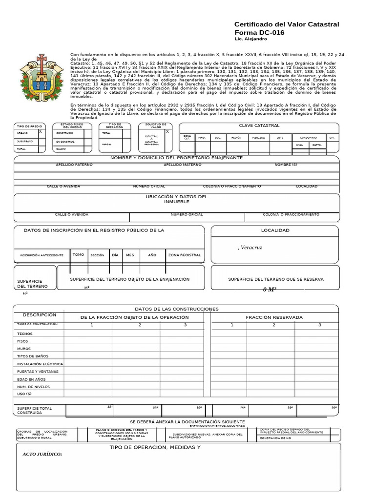 Certificado Del Valor Catastral Forma DC-016 | PDF | Ley común | Derecho Civil (Common Law)