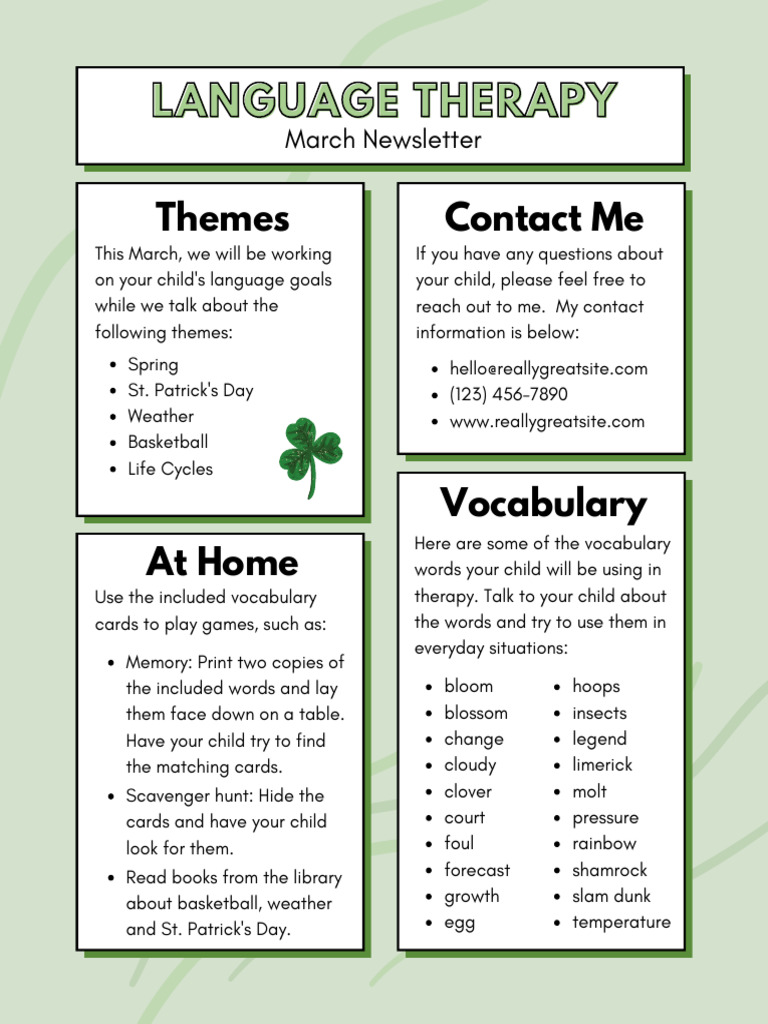 March Language Goals for Kids | PDF
