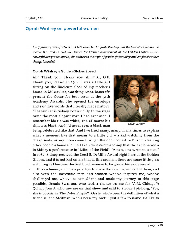 Analyzing Oprah's Gender Equality Speech | PDF | Linguistics | Gender
