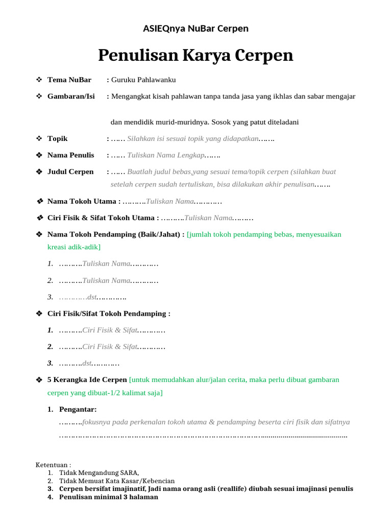 Format Penulisan Karya Cerpen PAL | PDF | Fiksi Umum