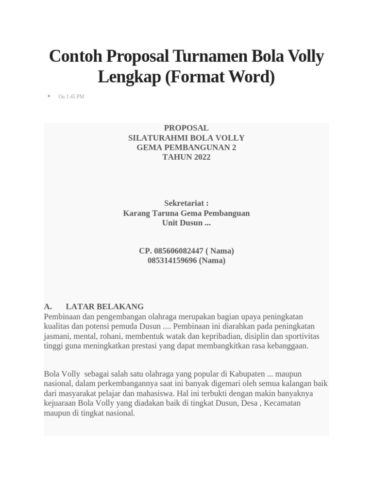 Contoh Proposal Turnamen Bola Volly Lengkap | PDF | Olahraga & Rekreasi