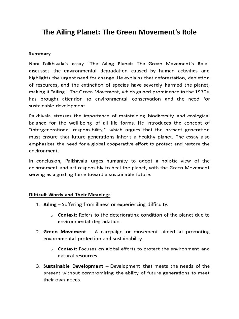 Green Movement's Vital Role | PDF | Sustainability | Sustainable Development