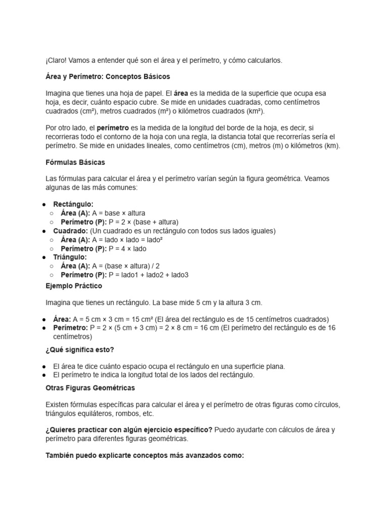 ¿Que Es Un Area y Perimetro - Formulas, Ejemplo Ba... | PDF