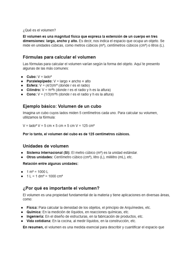 ¿Que Es Un Volumen - Formulas, Ejemplo Base | PDF