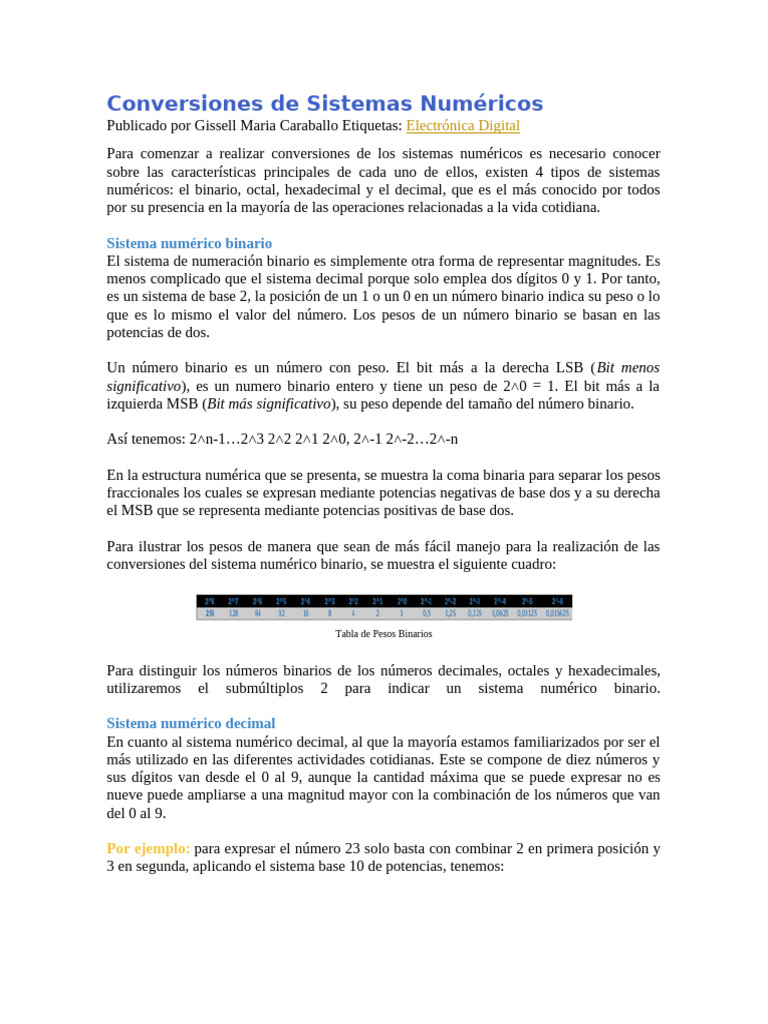 Conversiones de Sistemas Numéricos | PDF | Decimal | Poco