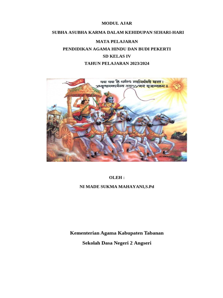 3.MODUL AJAR Subha Asubha Karma Kelas IV Sip | PDF | Karier & Perkembangan