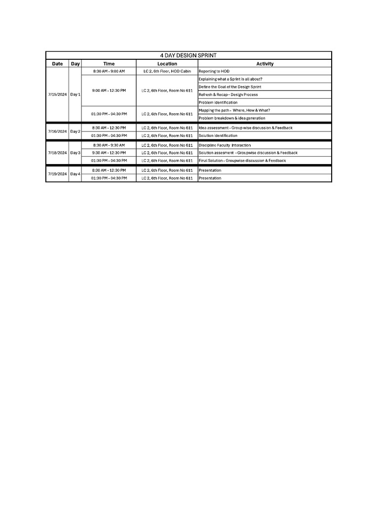 Design Sprint Schedule | PDF