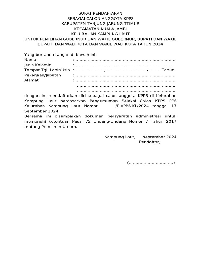 02 Format Surat Pendaftaran KPPS | PDF