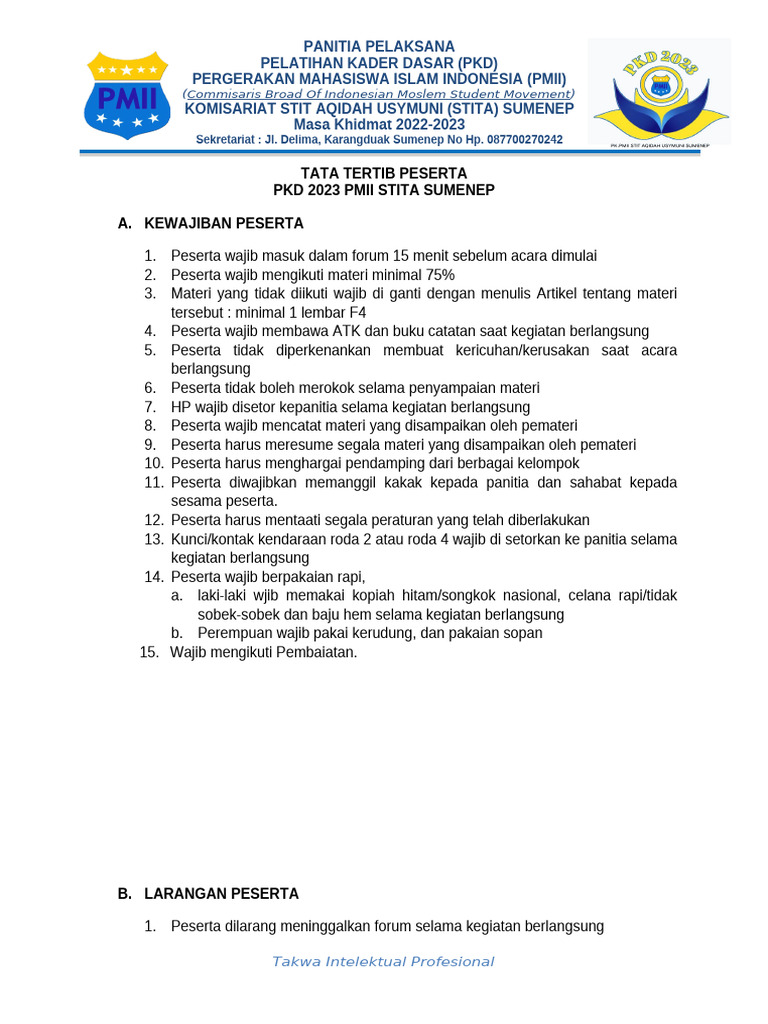 Tata Tertib PKD PMII STITA Sumenep | PDF