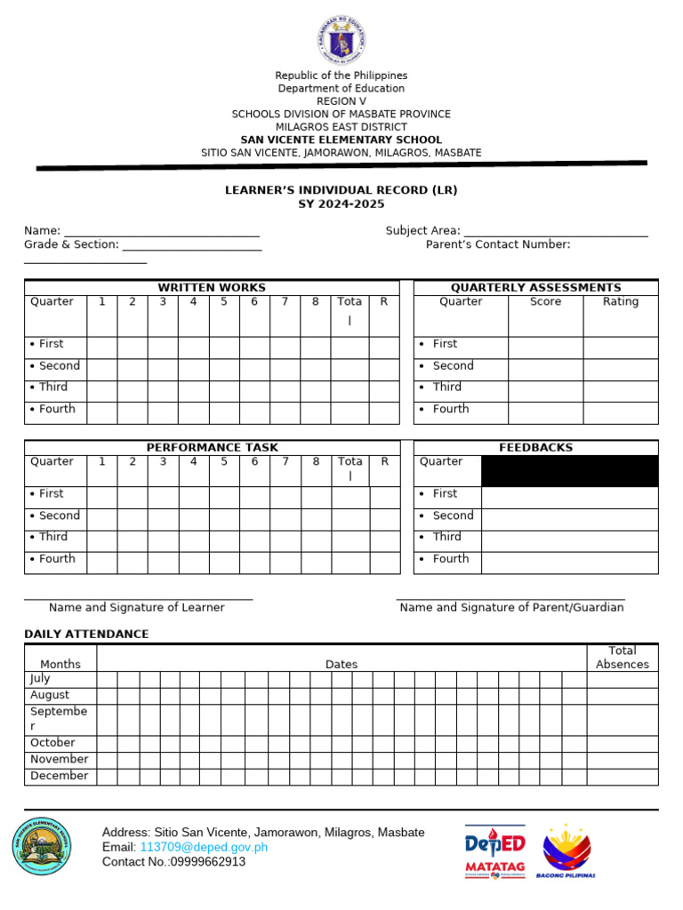 Individual Learner's Record (LR) | PDF | Learning | Behavior Modification