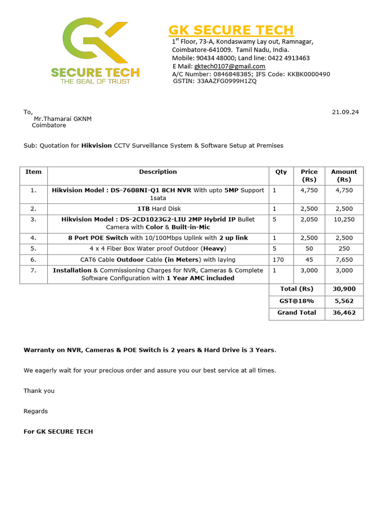 CCTV System Quotation | PDF | Computing