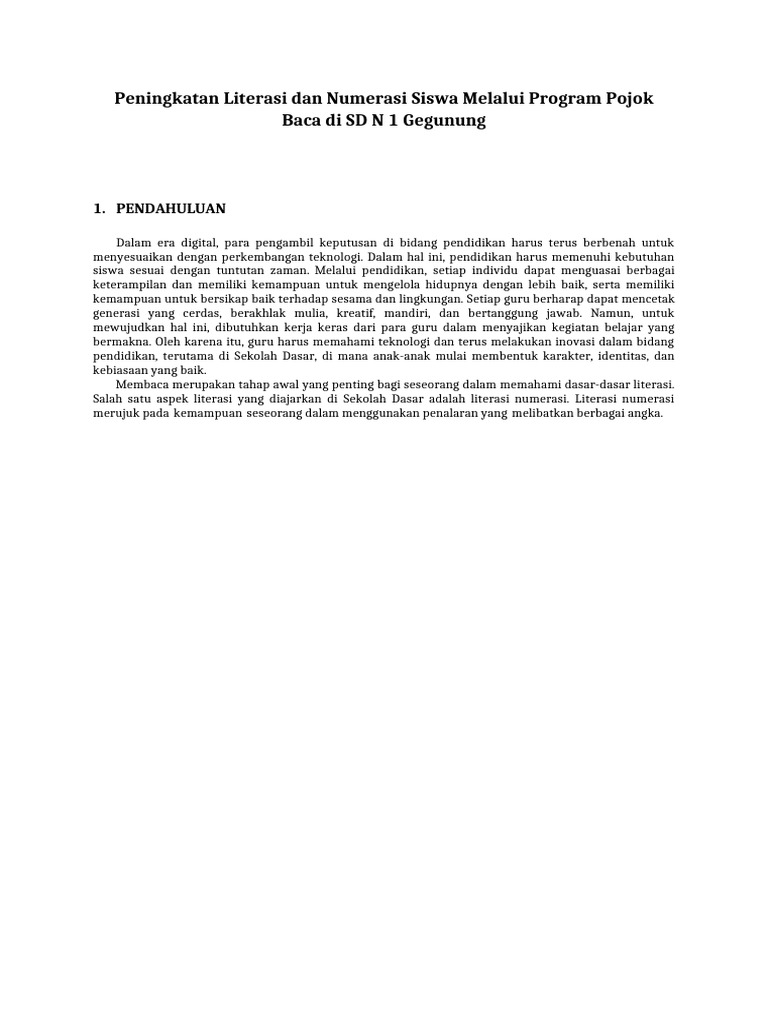 A-Peningkatan Literasi Dan Numerasi Siswa Melalui Program Pojok Baca Di SD Negeri Pampang | PDF