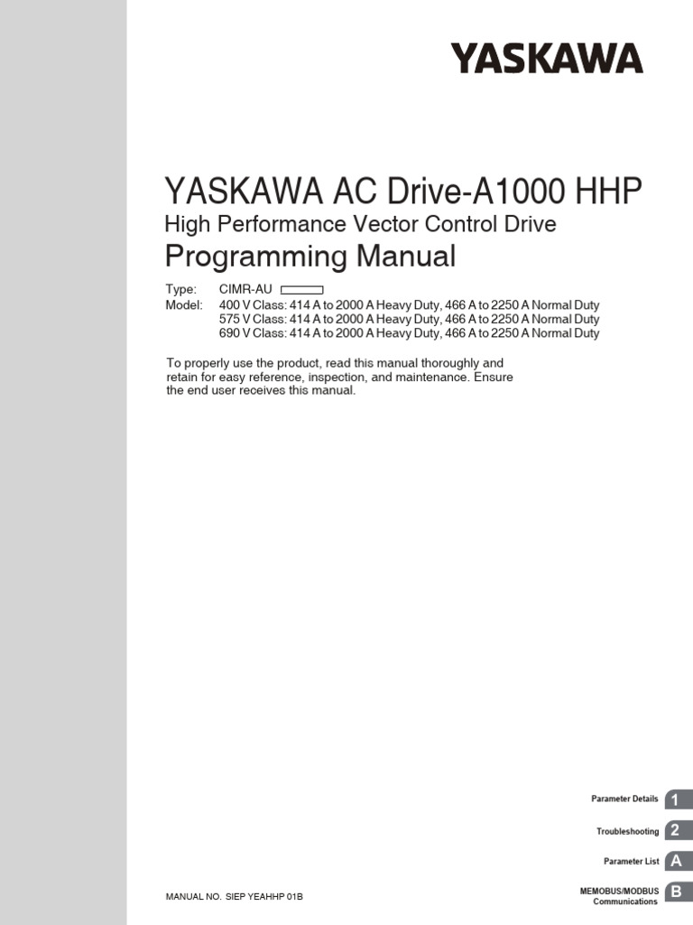 MANUALDEPROGRAMACIONA1000HHP | PDF | Electric Motor | Parameter (Computer Programming)