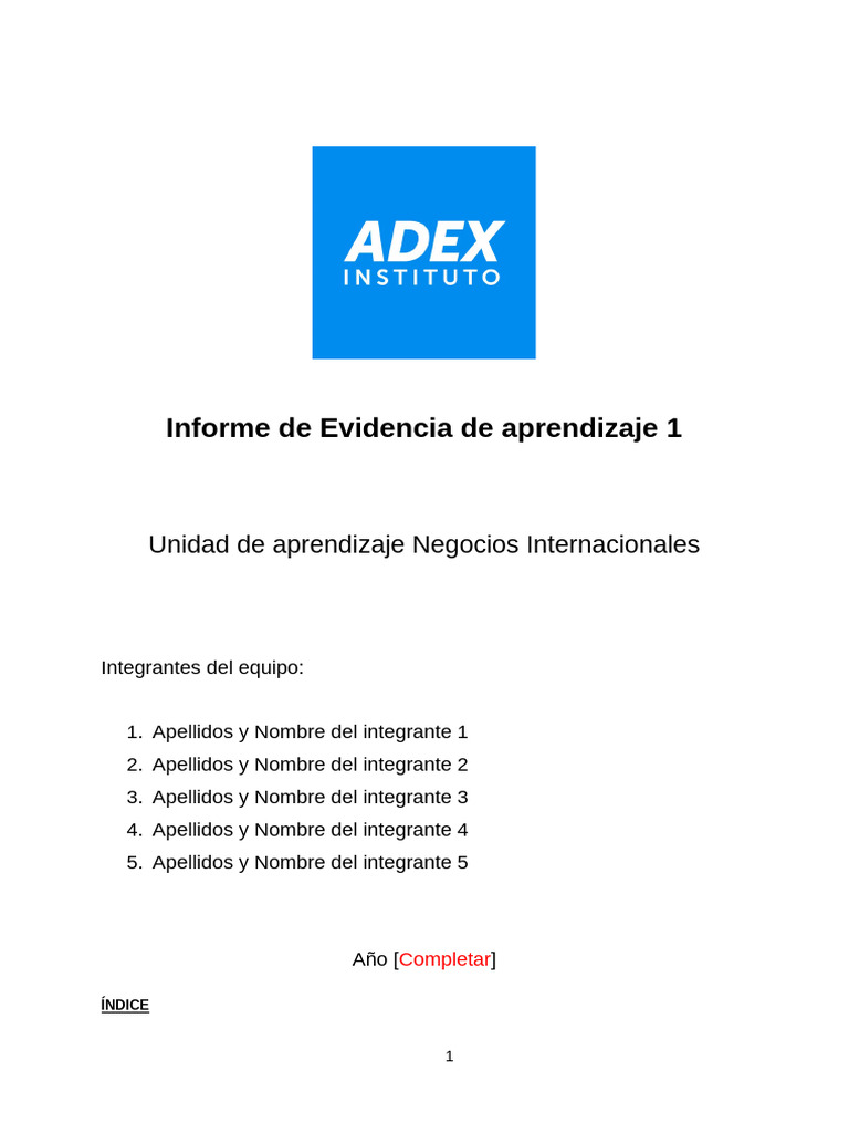 Formato - Informe EA1 | PDF | El comercio internacional