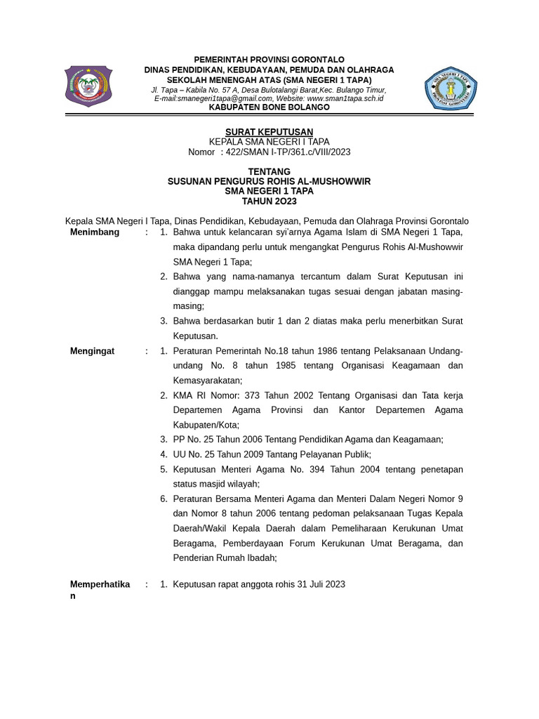 Pengurus Rohis SMA 1 Tapa 2023 | PDF