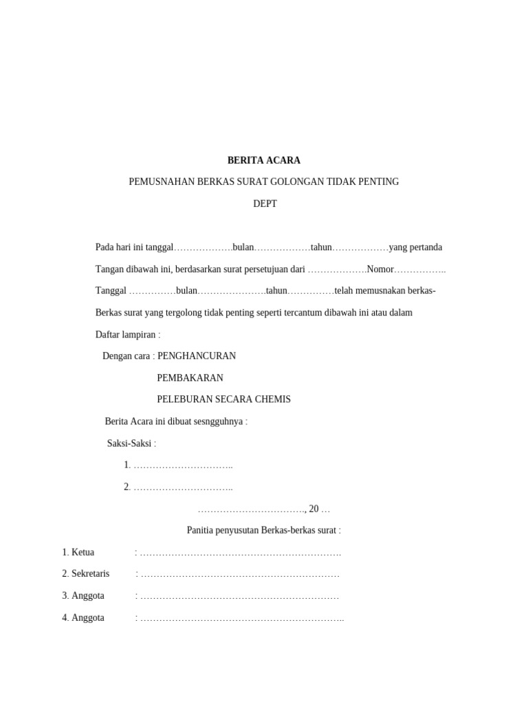 Pemusnahan Berkas Tidak Penting | PDF | Pengelolaan Keuangan & Uang | Hukum