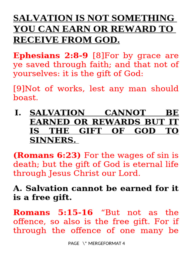 Salvation Is Not Something You Can Earn or Reward To Recieved From God ...
