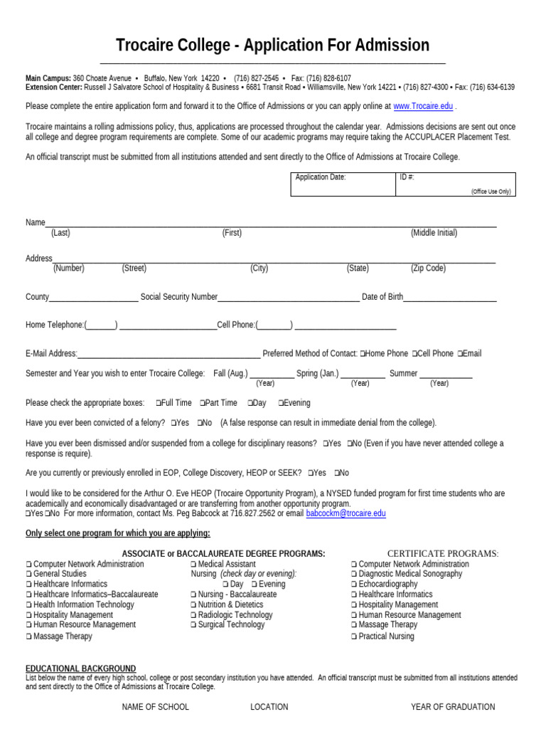 Trocaire College Admission Form | PDF | Race And Ethnicity In The ...