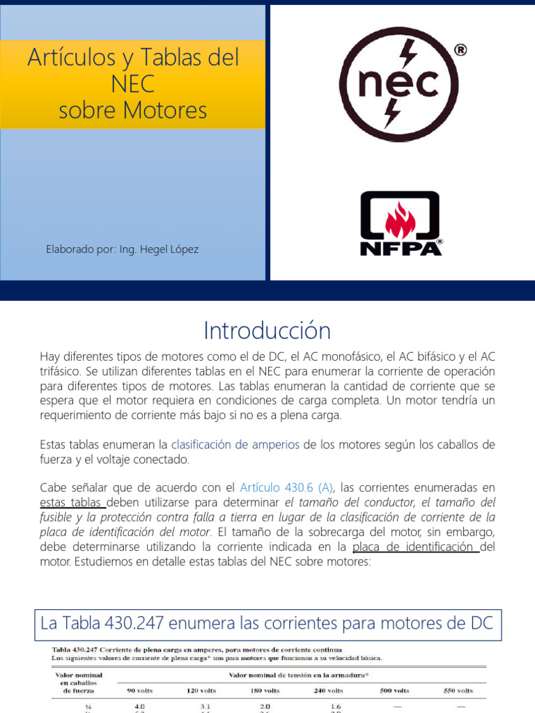 Artículos y Tablas Del NEC para Motores | PDF | Corriente eléctrica | Fusible (Eléctrico)