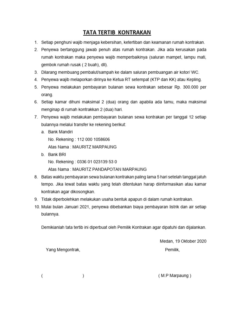 Tata Tertib Kontrakan - GB Joshua | PDF | Griya & Taman