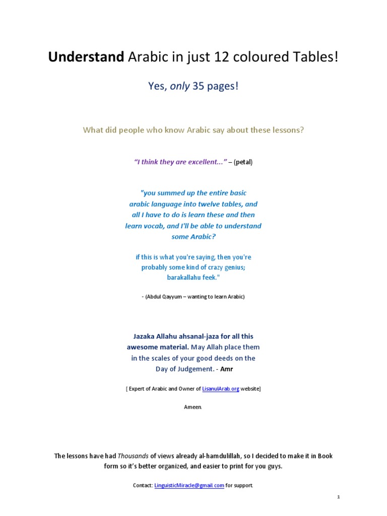 Arabic Learning: 12 Essential Tables | PDF | Grammatical Tense | Plural